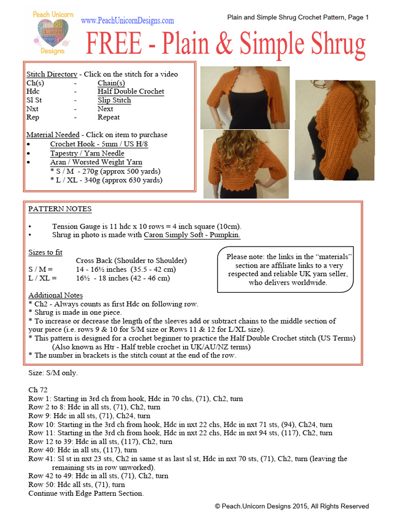 Simple Shrug, Practice HDC Stitch | PDF