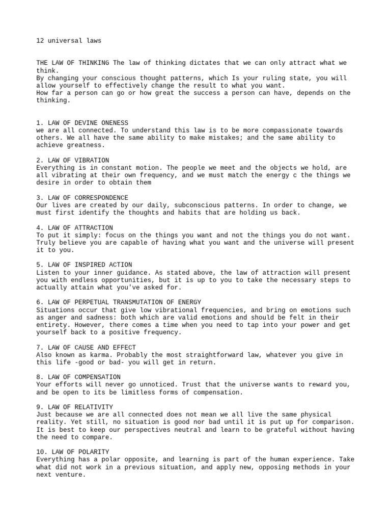 12 Universal Laws | PDF | Thought | Law Of Attraction (New Thought)