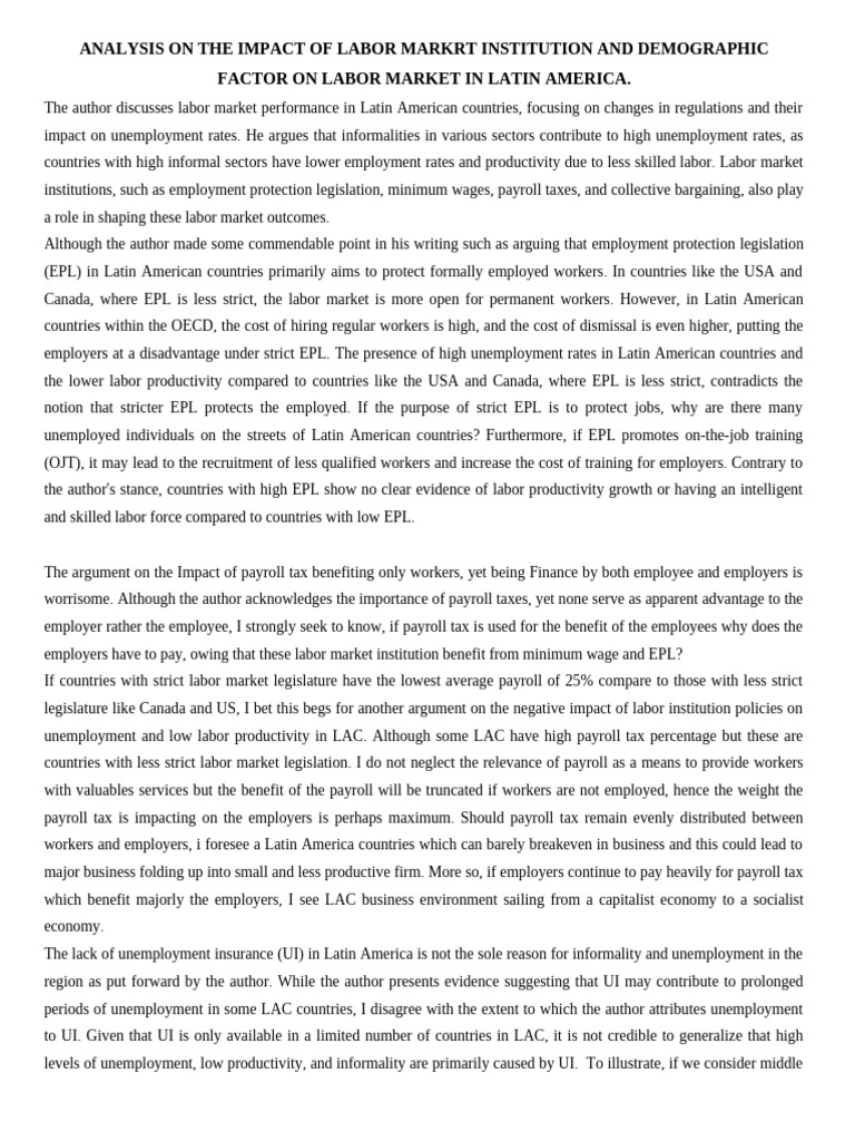Analysis of Labor Markrt Institution and Demographic Factor On Labor ...