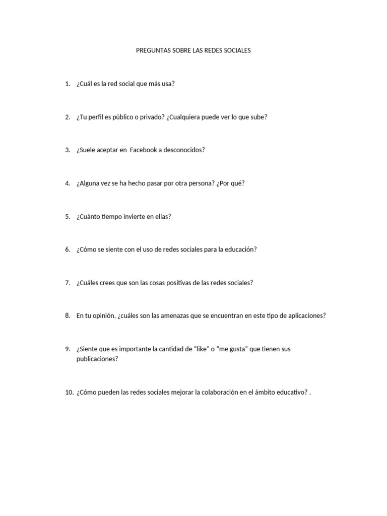 Preguntas Sobre Las Redes Sociales | PDF