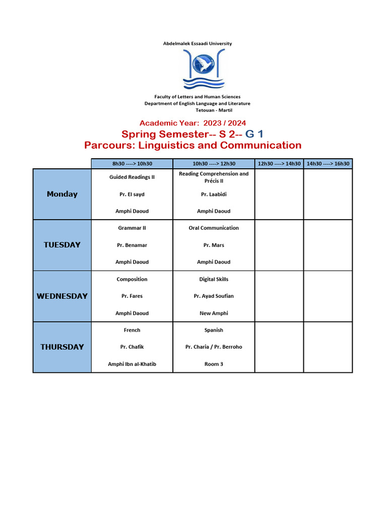Collective Timetables Spring Term 2023-2024 | PDF