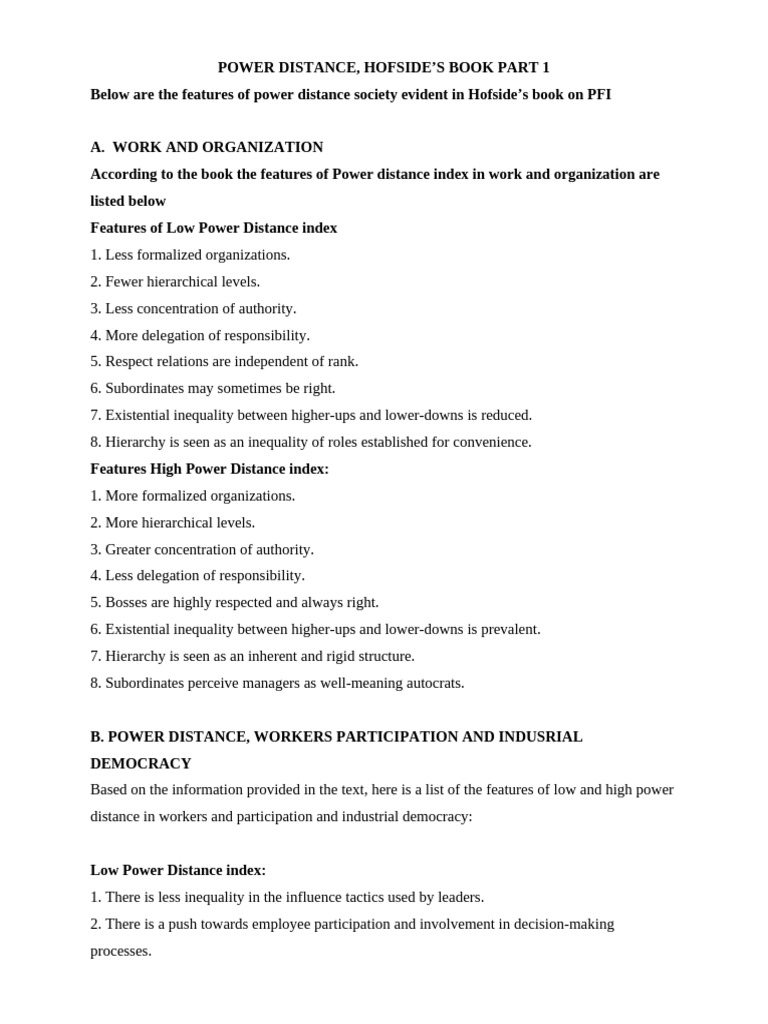 Power Distance: Hofside's Analysis | PDF | Hierarchy | Career & Growth