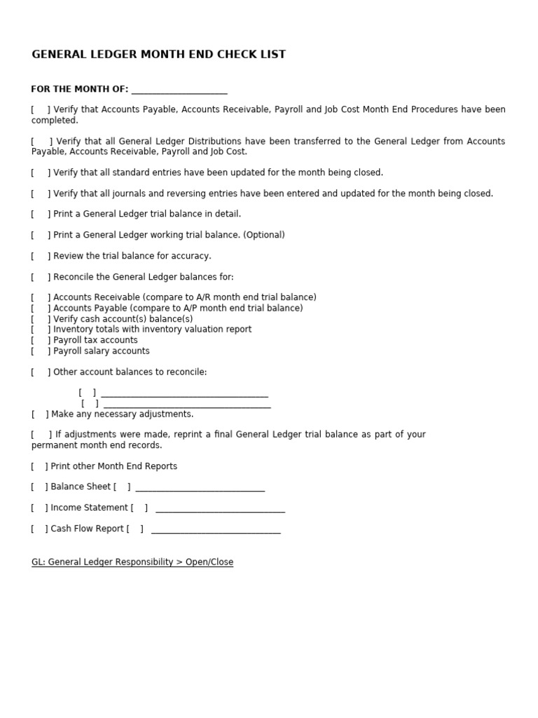 Period End - & - Year End - General Ledger - Check List | PDF | Income ...