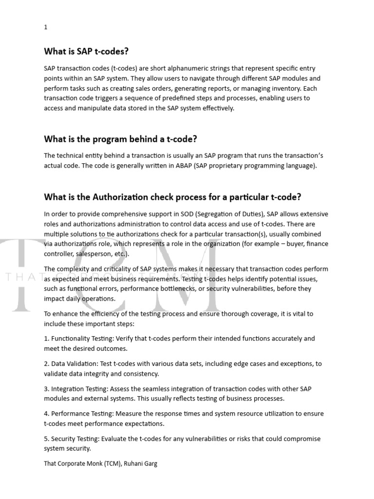 SAP Tcodes-1 | PDF