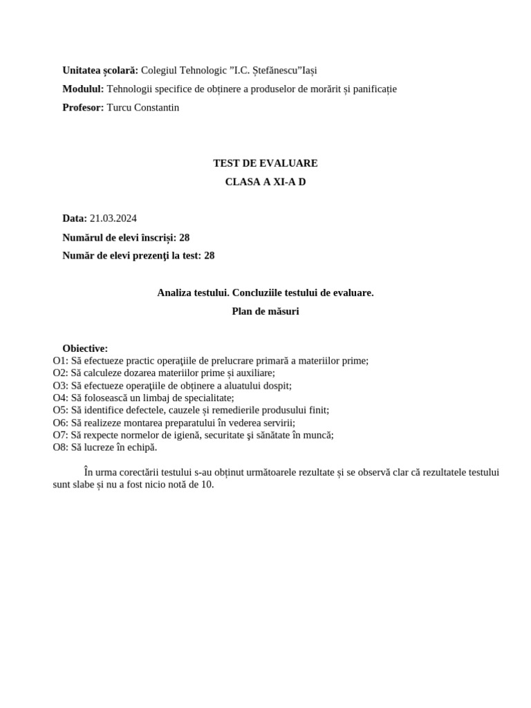 Raport de Progres Clasa A XI A | PDF