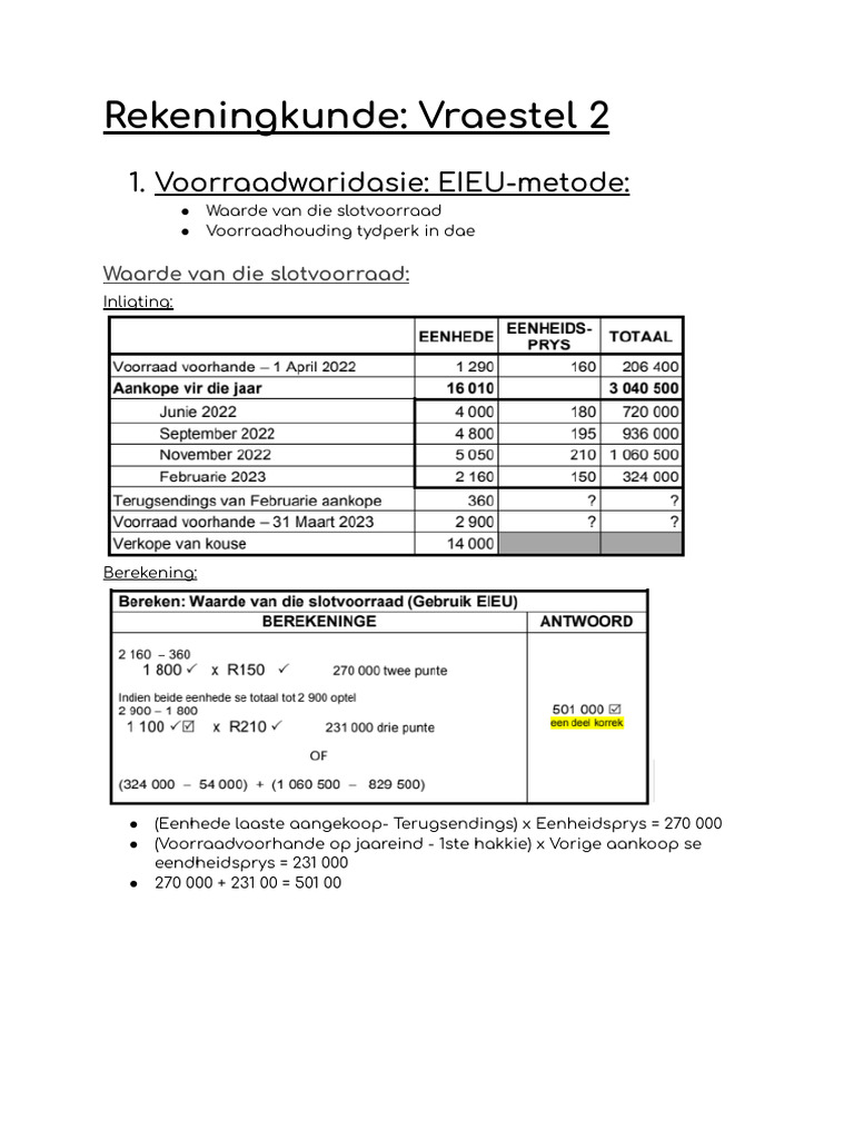Rekeningkunde - Vraestel 2 - Voorraadwaridasie | PDF