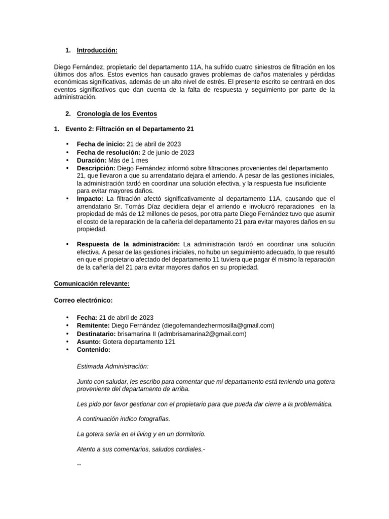 Filtraciones en Departamento 11A: Problemas y Respuestas | PDF | Ley de Propiedad | Ley común