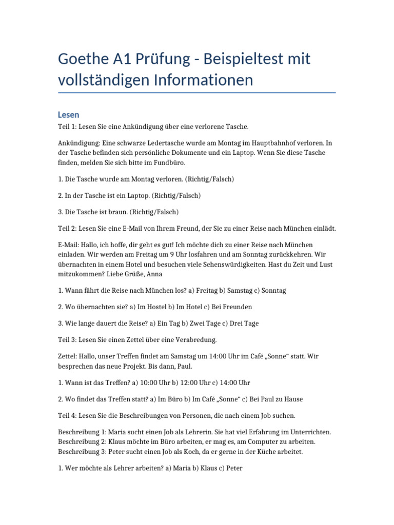 Goethe A1 Exam Full With Data | PDF | Language Arts & Discipline | Art