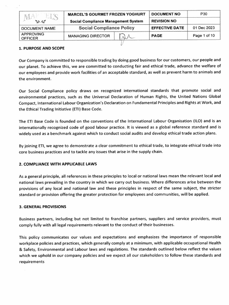 Social Compliance Policy | PDF