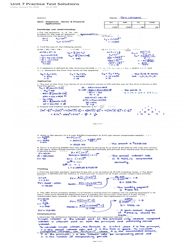 Unit 7 Practice Test Solutions | PDF