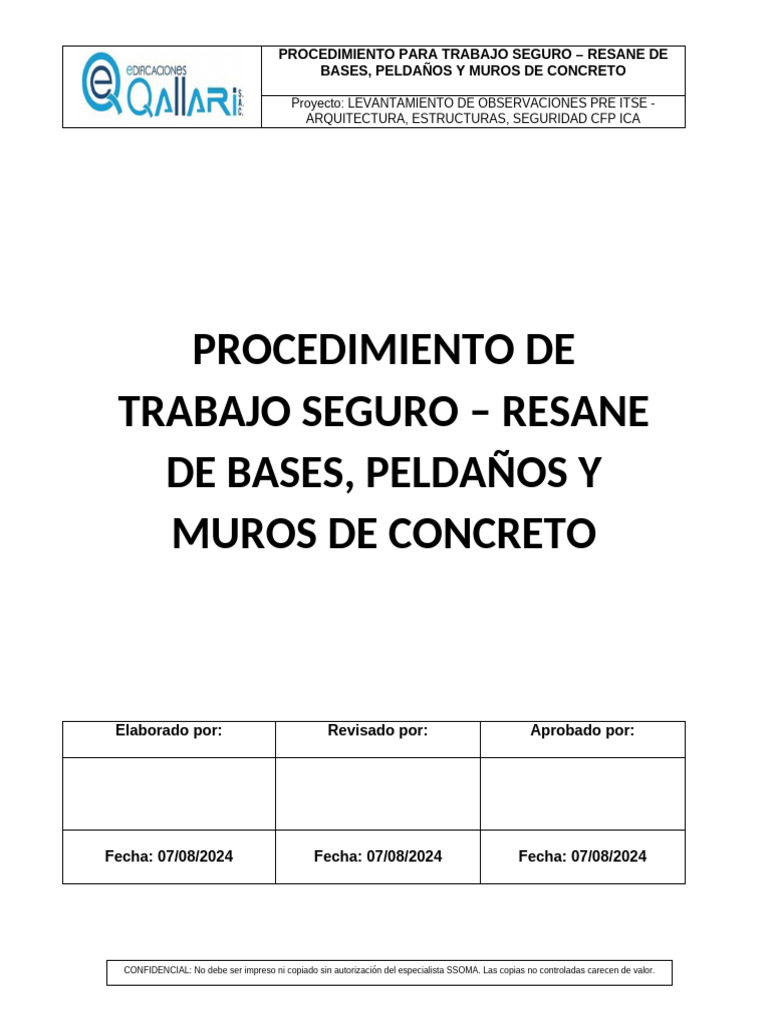 Resane de Bases, Peldaños y Muros de Concreto - Pets | PDF
