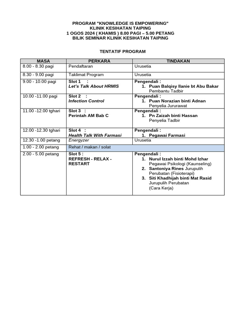 Tentatif Program Knowledge Is Empowering | PDF