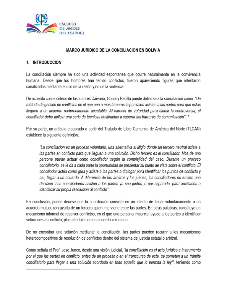 Marco Juridico de La Conciliacion en Bolivia Mod 1 | PDF | Ley procesal | Política