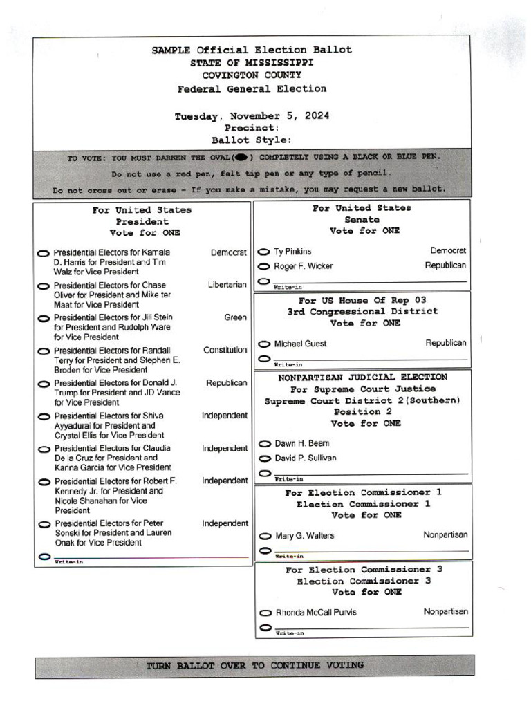 Covington County 2024 General Election Sample Ballot | PDF