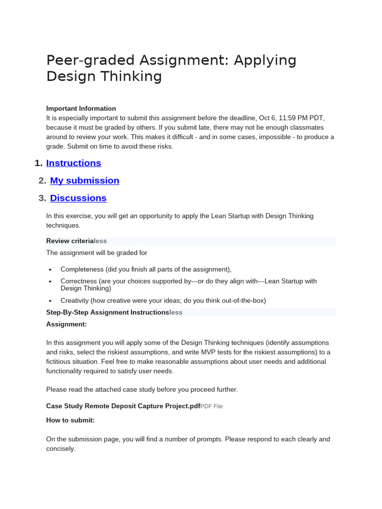 4 5 Peer-Graded Assignment Applying Design Thinking | PDF