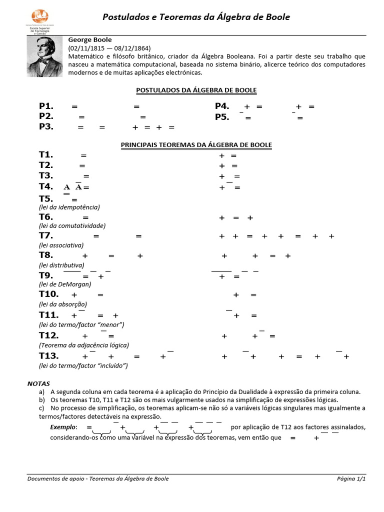 Postulados Da Álgebra de Boole | PDF