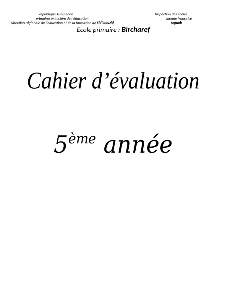 Cahier Dévaluation 5eme | PDF