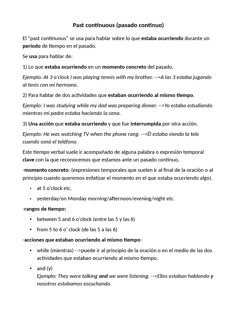 Explicación Pasado Continuo | PDF