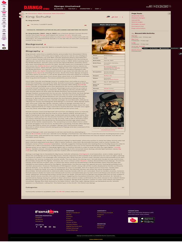 King Schultz - Django Unchained Wiki - Fandom | PDF