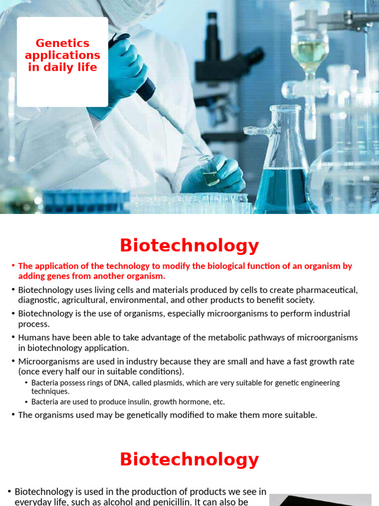 Pres. 9. Genetics Applications in Daily Life | PDF