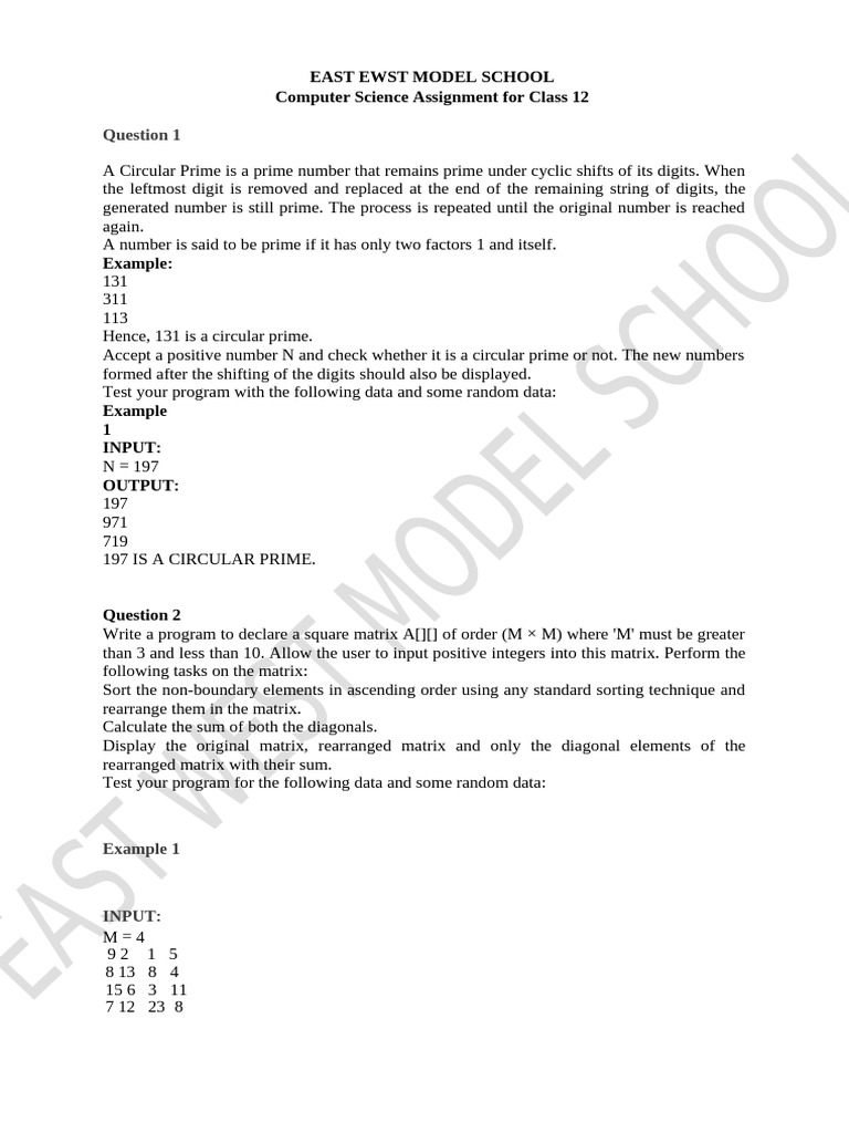 Class 12 Computer Science Assignment For Class 12 | PDF