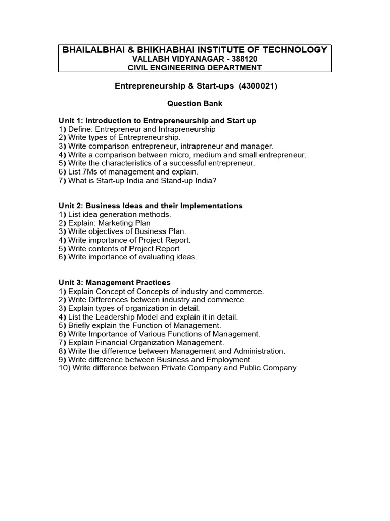 Question Bank - Mid Sem - 1 | PDF