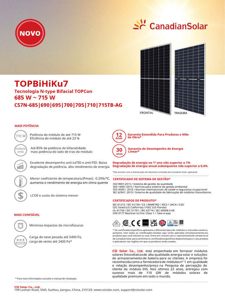 Canadian Solar 700W Module Datasheet | PDF