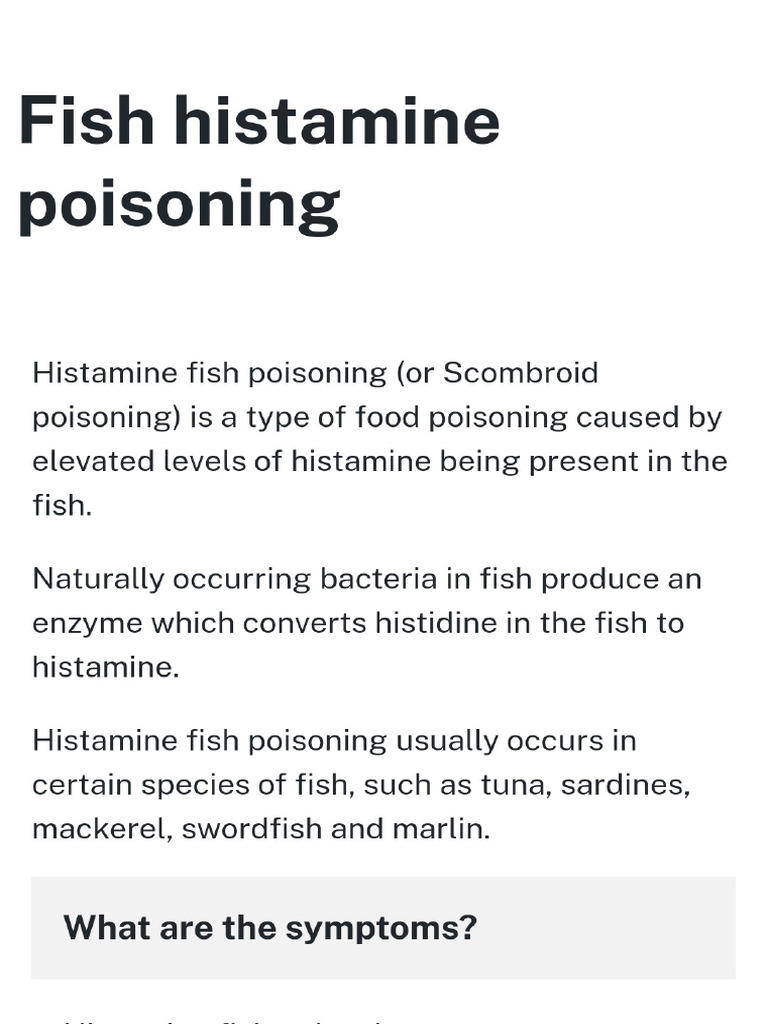 Fish Histamine Poisoning - NSW Food Authority | PDF