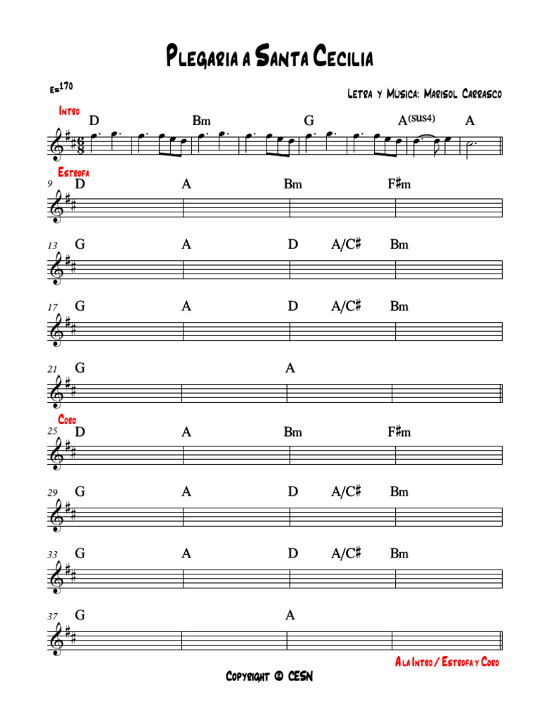Plegaria A Santa Cecilia - Partitura Completa | PDF