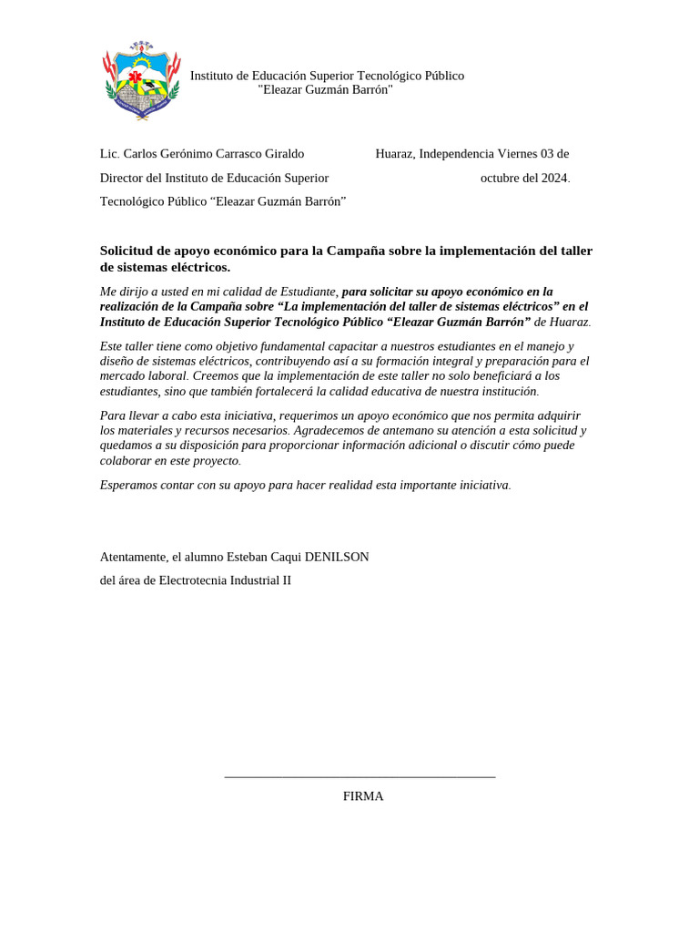 Carta Director Rojas Quito Joseph | PDF