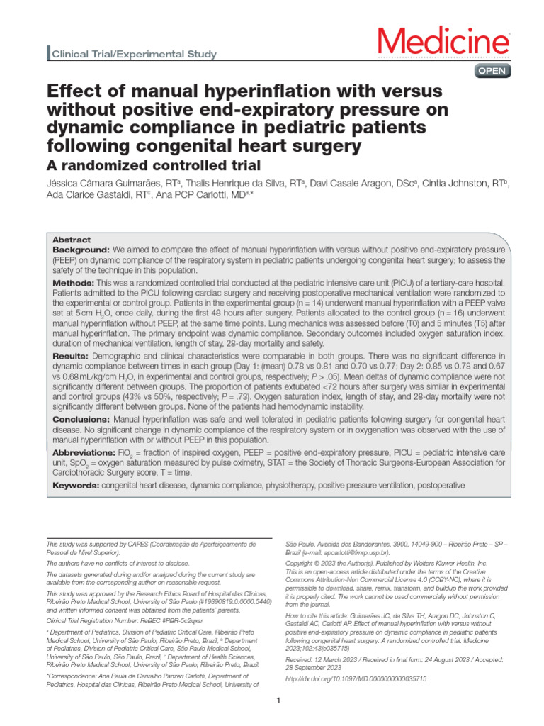 Effect of Manual Hyperinflation With Versus.46 | PDF | Cardiac Surgery ...