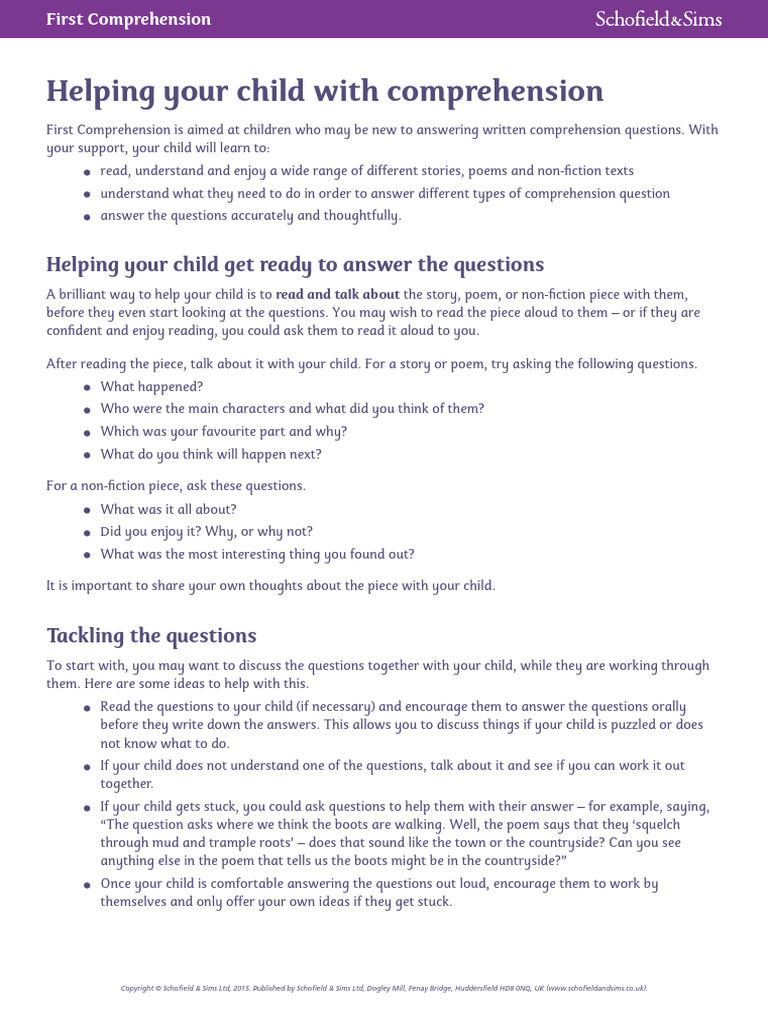 First Comprehension Helping Your Child With Comprehension | PDF