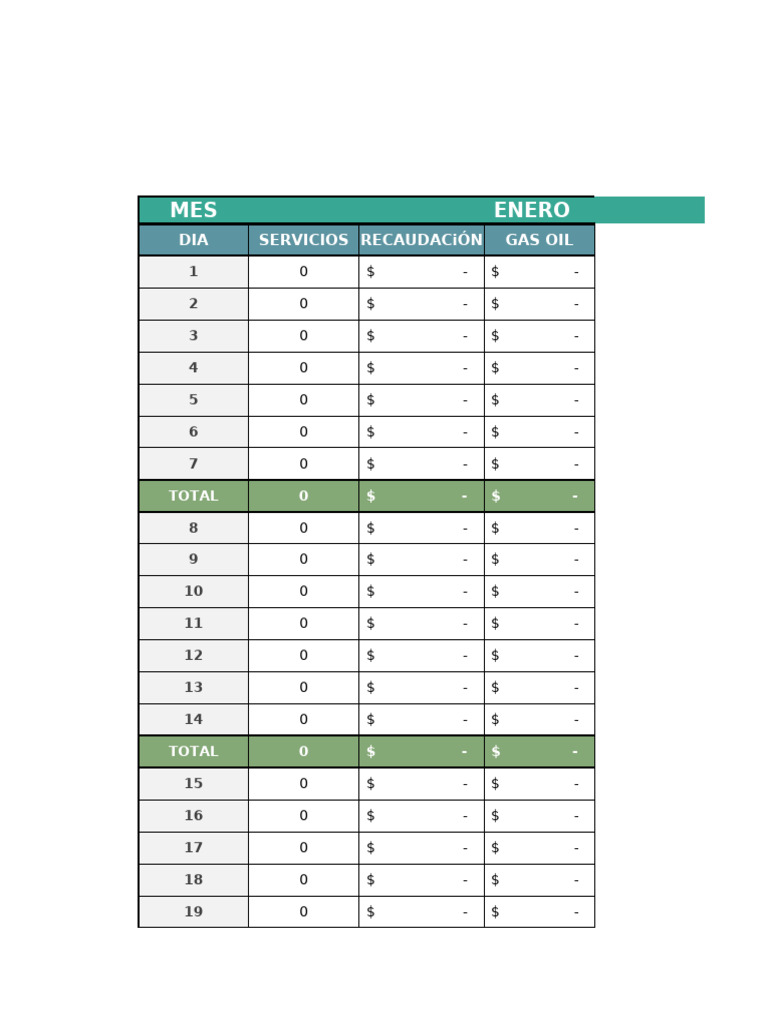 Plantilla Excel Control de Taxi | PDF