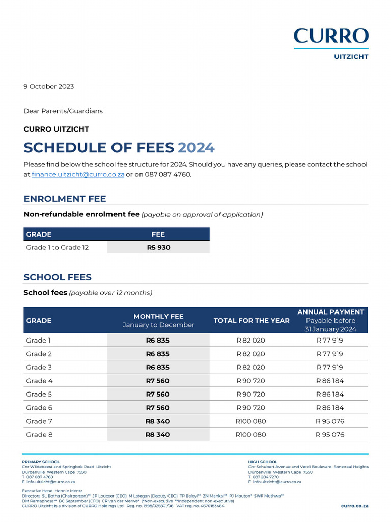 Curro Uitzicht 2024 School Fees Final Web | PDF