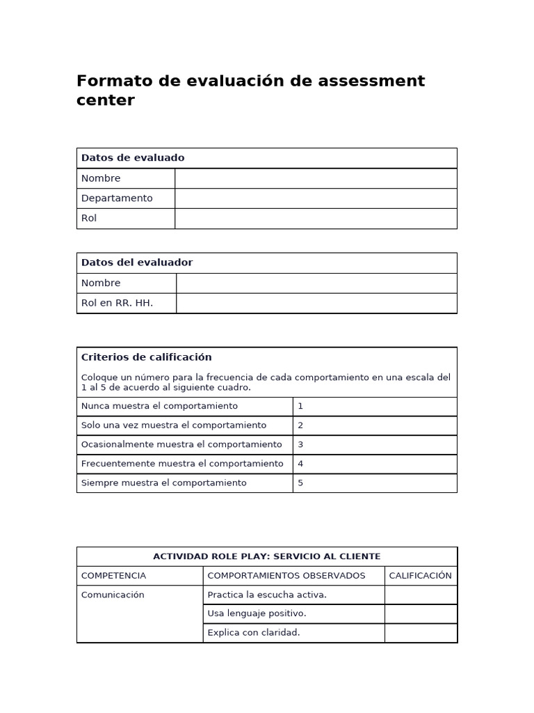 Formato de Evaluación de Assessment Center | PDF