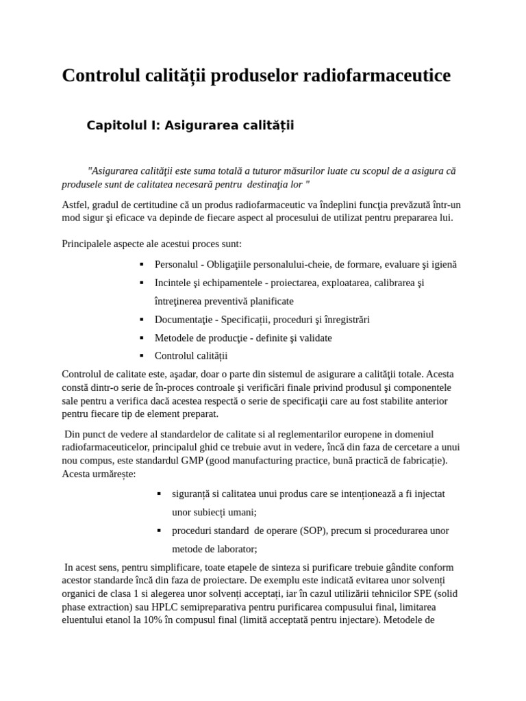 Controlul Calității Produselor Radiofarmaceutice | PDF