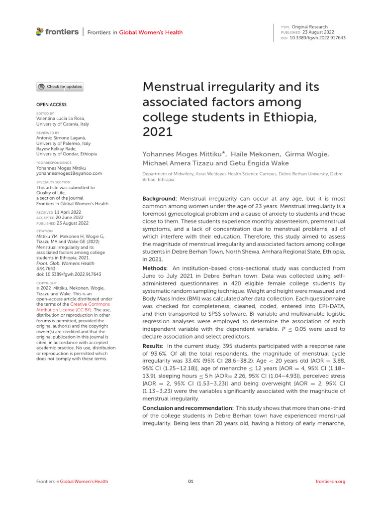 menstrual irregularity | PDF