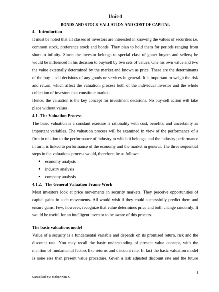 Bond and Stock Valuation Methods | PDF | Bonds (Finance) | Cost Of Capital