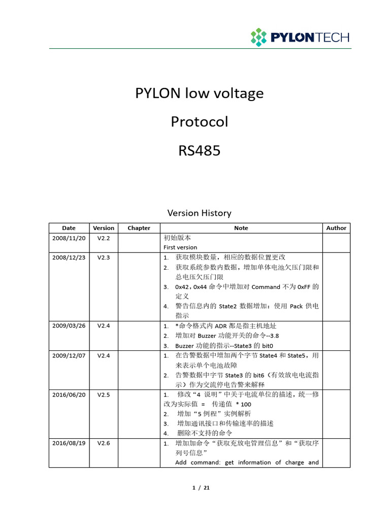 RS485 Protocol Pylon Low Voltage | PDF