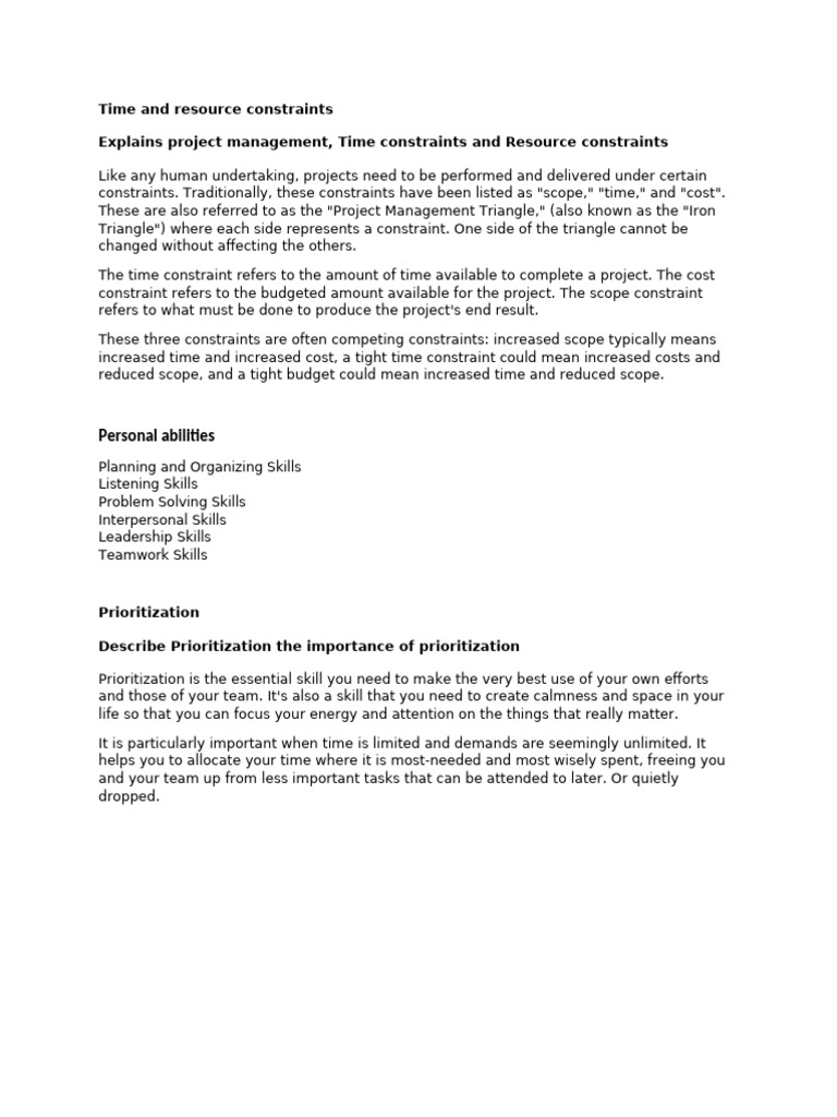 Time and Resource Constraints | PDF