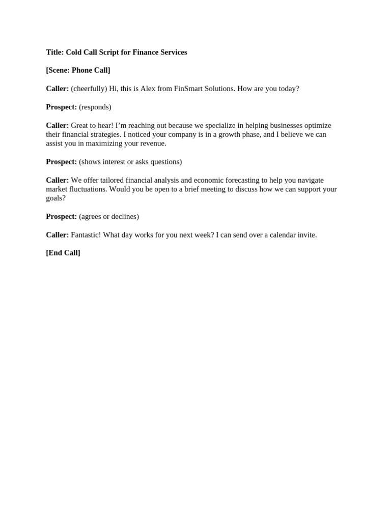 Title: Cold Call Script For Finance Services (Scene: Phone Call) Caller ...