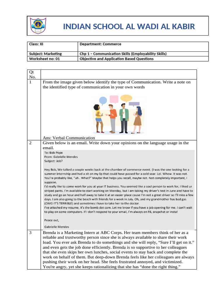 COMMUNICATION SKILLS WORKSHEET AK 2024 (1) | PDF