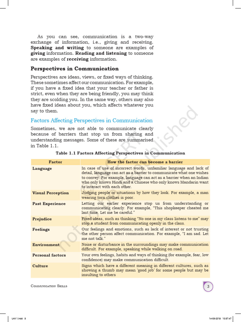 CHP 1 Communication Skills Handout | PDF