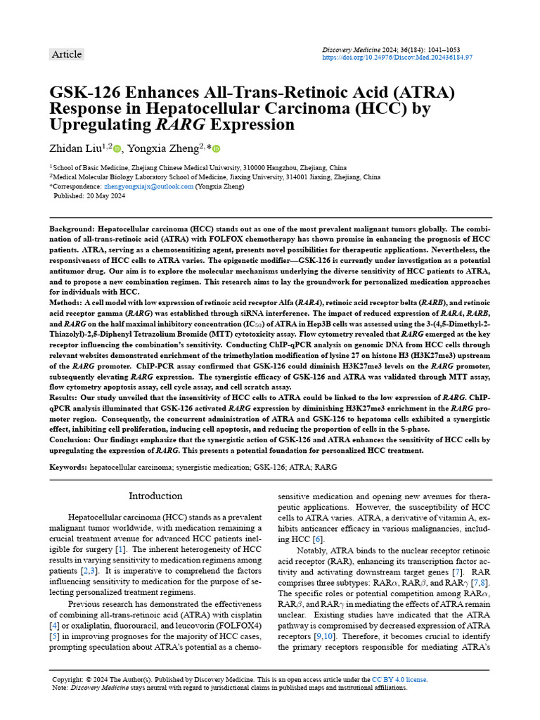 GSK-126 Enhances All-Trans-Retinoic Acid ATRA) Response in ...