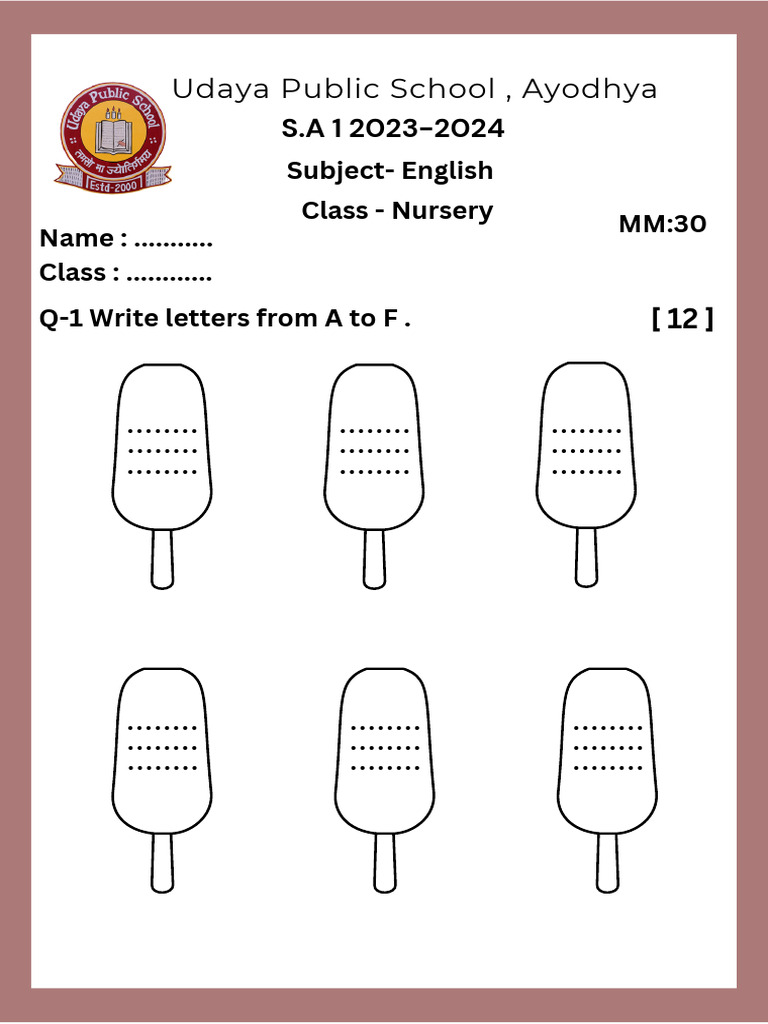 Nursery Question Paper English | PDF