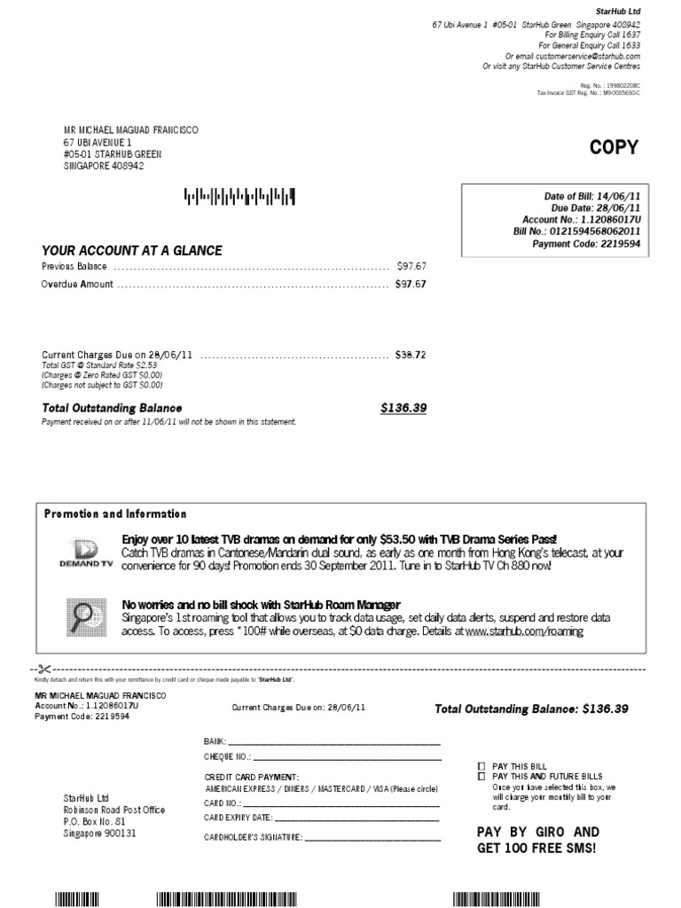 StarHub Billing and Payment Options | PDF