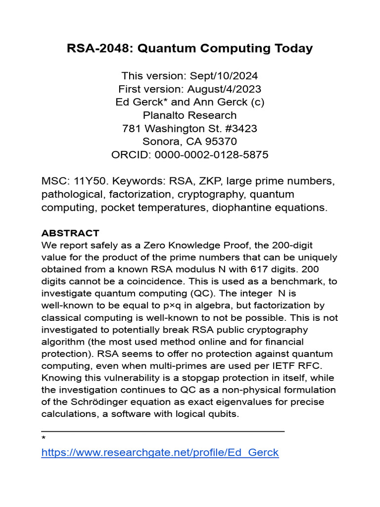 RSA-2048 - Quantum Computing Today | PDF