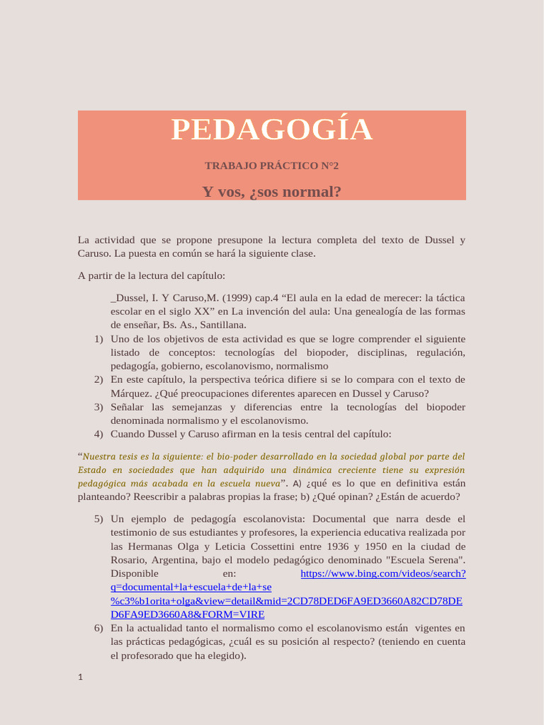 Tecnol Del Biopoder Normalismo Escolanovismo 2023 | PDF