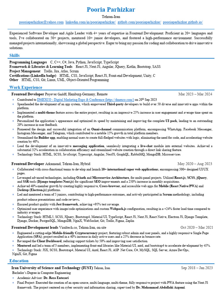 Pooria Parhizkar - Resume PDF | PDF