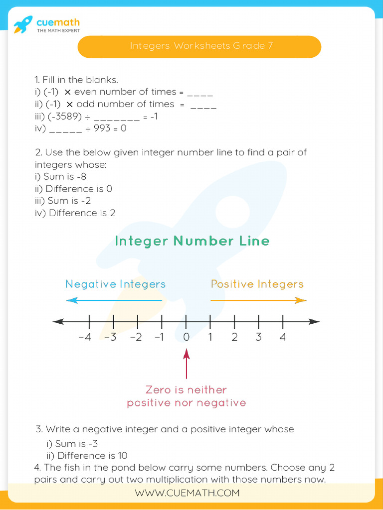 Integers Worksheets Grade 7 - Worksheet 1 | PDF